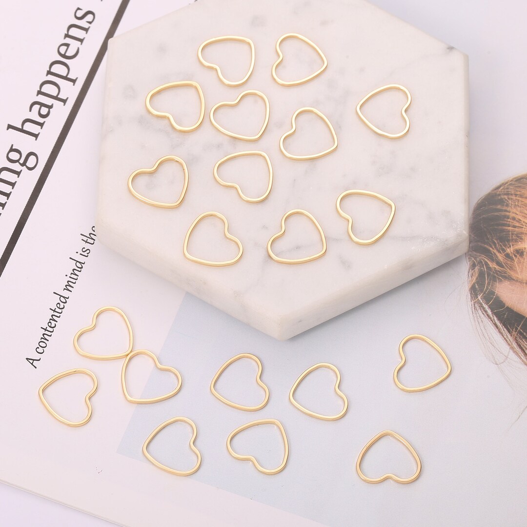18k Gold Plated Wire Heart Shape Charms, 20pcs Gold Heart Connector ...