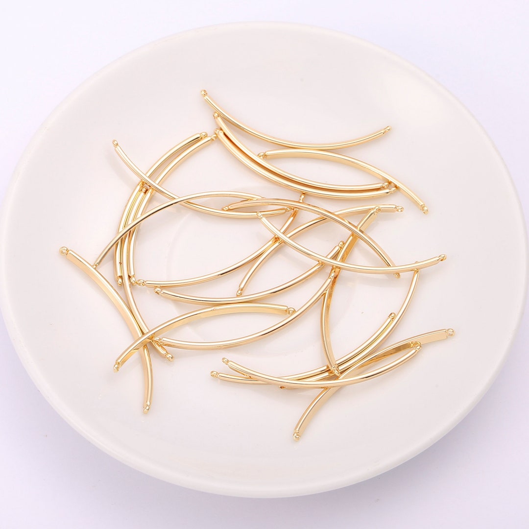 18k Gold Plated Curved Bar Connector Charm With 2 Hole, 6pcs Bar ...