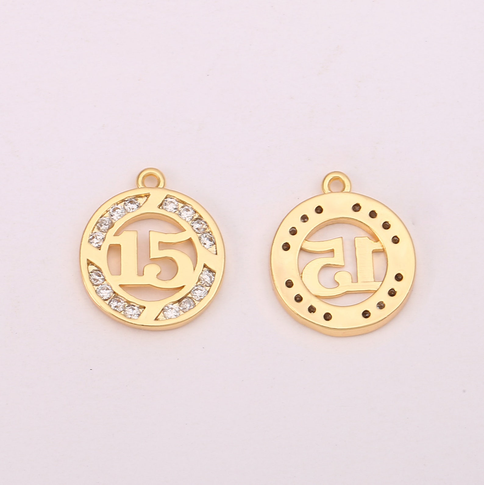 18k Shiny Gold Number Charms4pcs Cz 15 Number Charm - Etsy