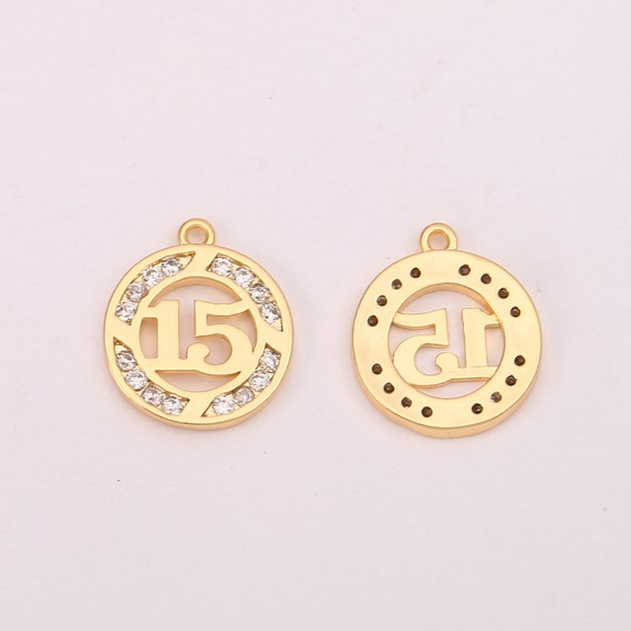 18k Shiny Gold Number Charms4pcs Cz 15 Number Charm - Etsy