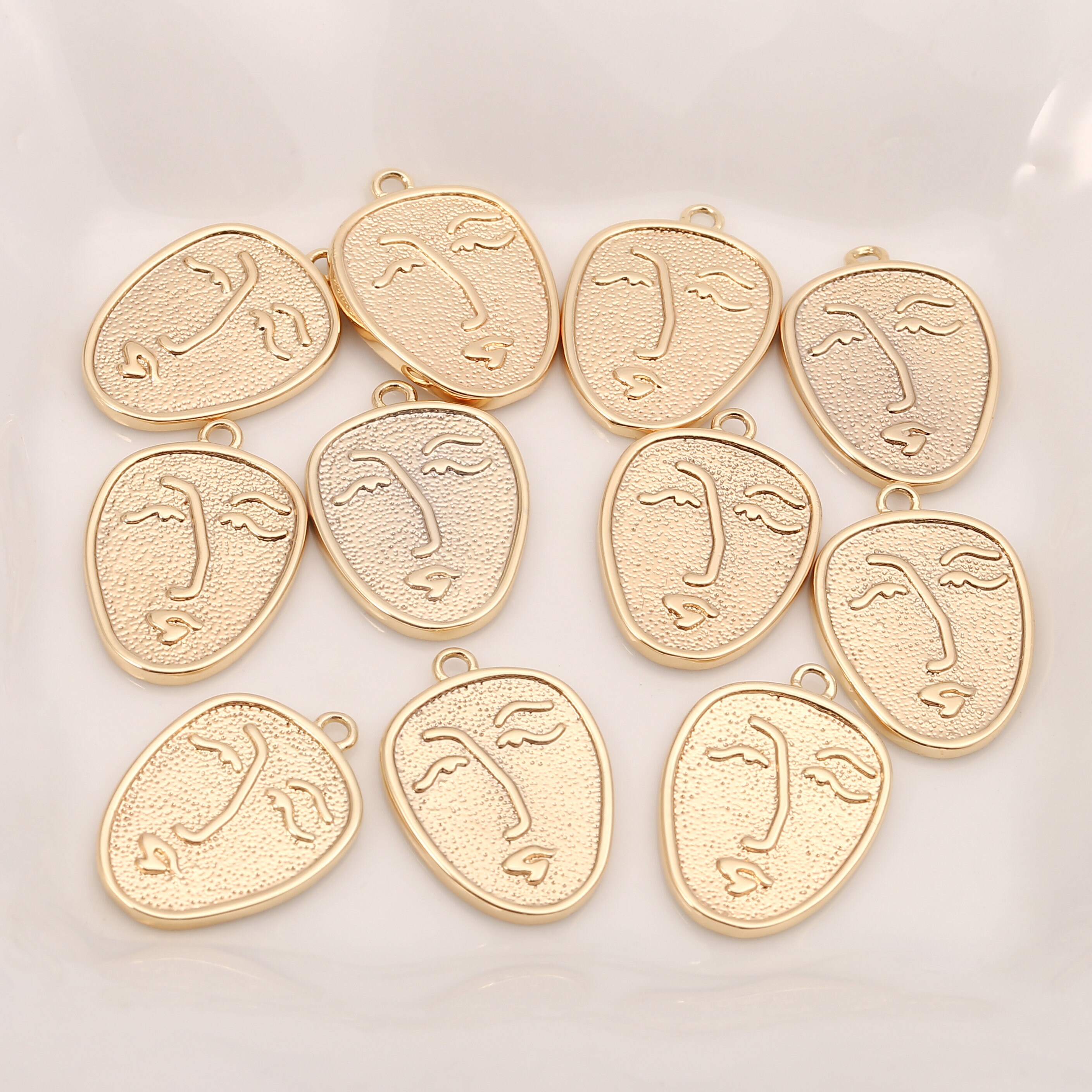 18k Gold Plated Face Charms4Pcs Face Outline CharmDouble | Etsy