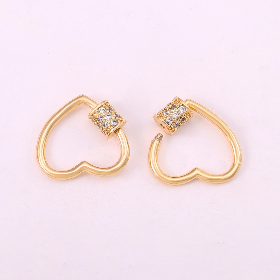 2pcs 18k Shiny Gold Heart Screw Clasp,cz Micro Pave Screw Clasp,20x19mm ...