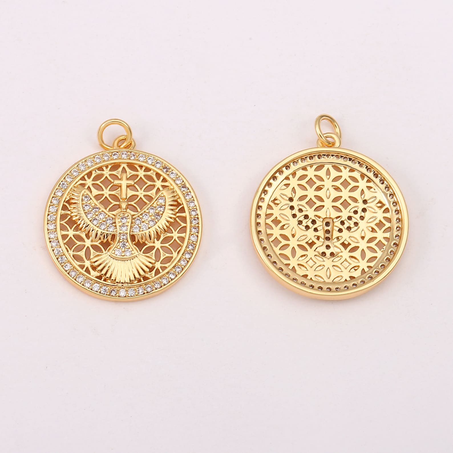 2pcs Cross Phoenix Bird Medallion Coin Pendant18k Gold Plated | Etsy