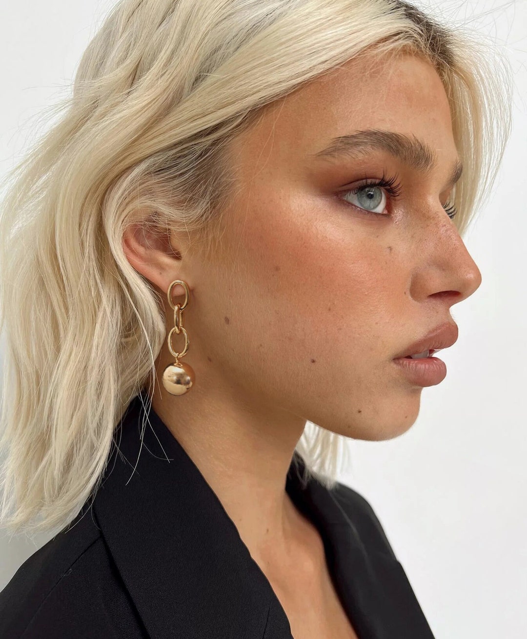 Dainty 18K Gold Ball Dangle Earrings for Women Trendy Chain Drop Earrings Statement Geometric ...