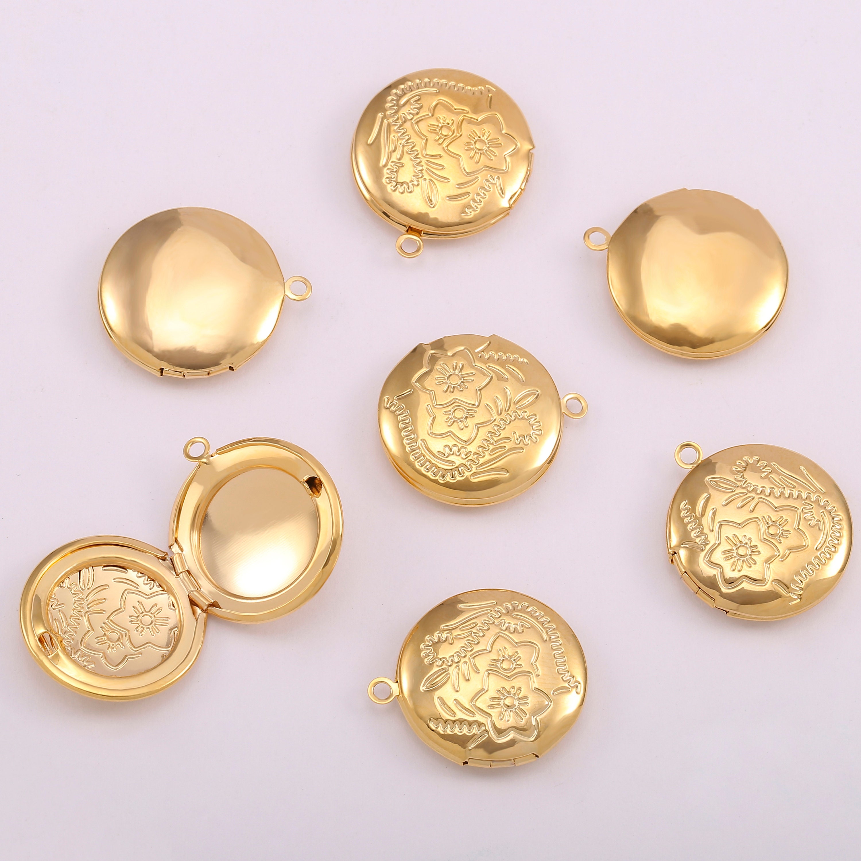 18k Shiny Gold Round Locket Charmsphoto Locket Pendant5pcs - Etsy