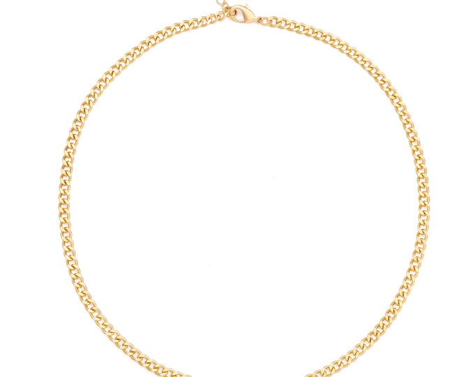 4mm Flat Curb Chain Necklace,18k Shiny Gold Cuban Chain Choker,chunky ...