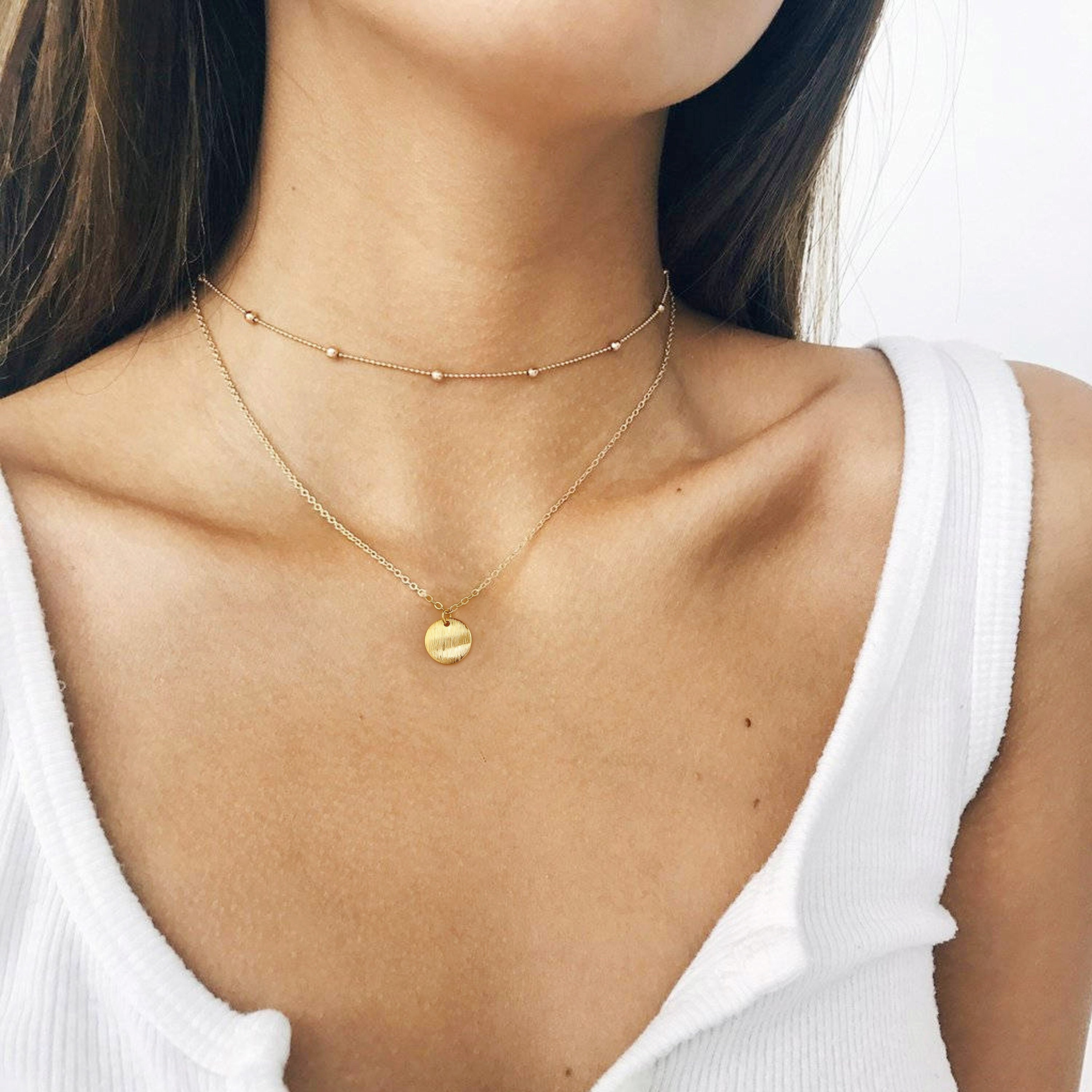 Double Necklace Set Double Layer Disc Pendant Necklace - Etsy