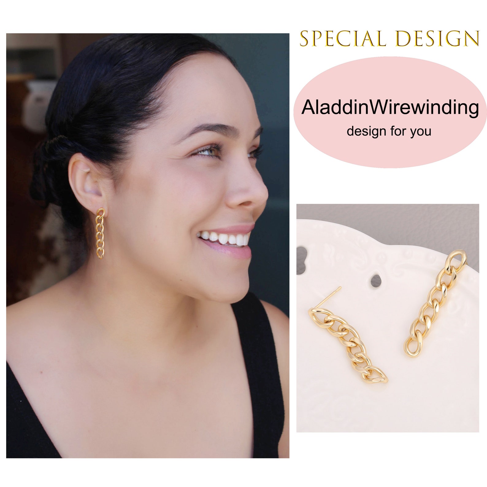 Gold Link Chain Earrings 18k Gold Plated Chain Dangle - Etsy