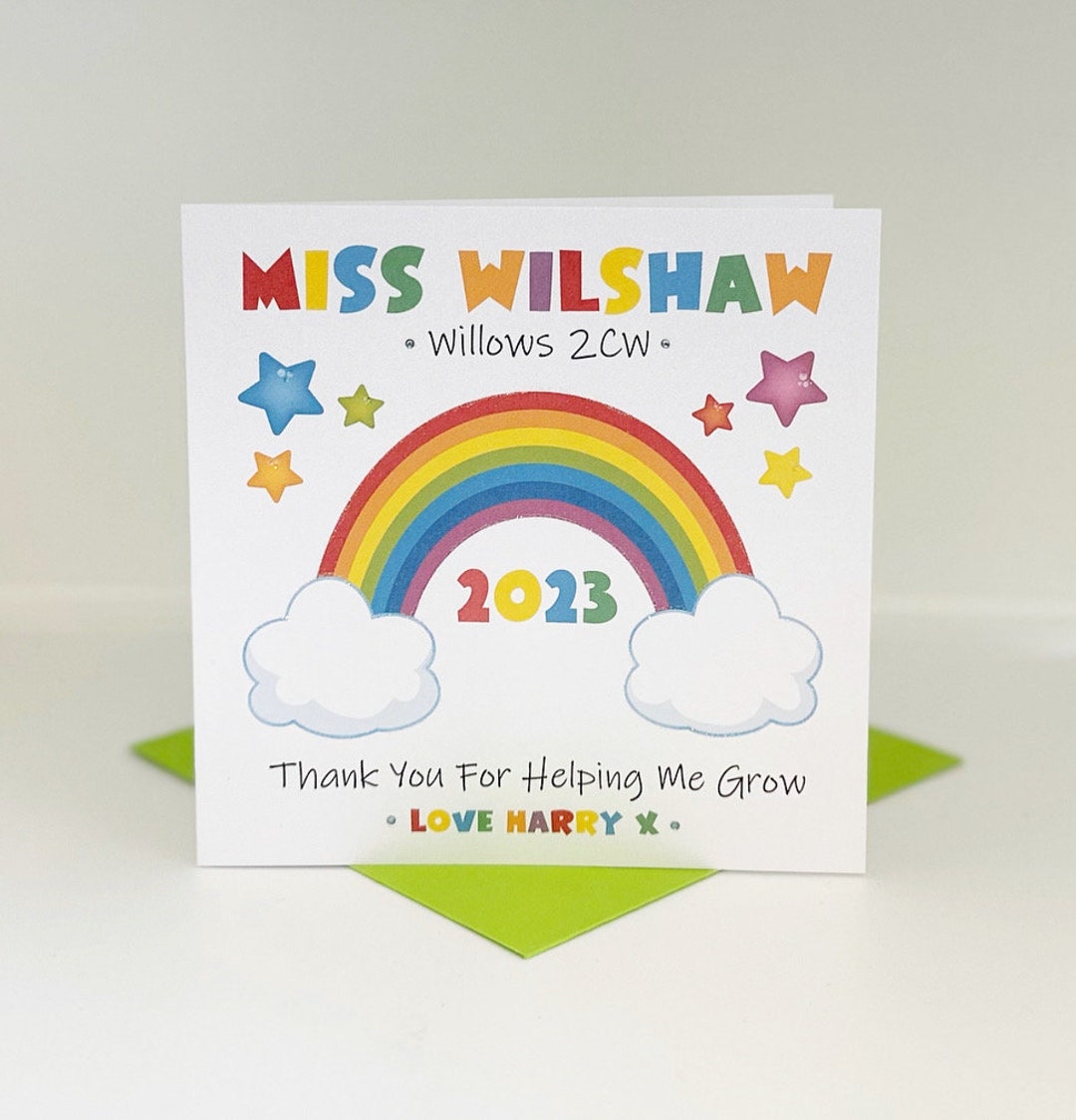 Rainbow Themed Thank You Teacher Card - Etsy