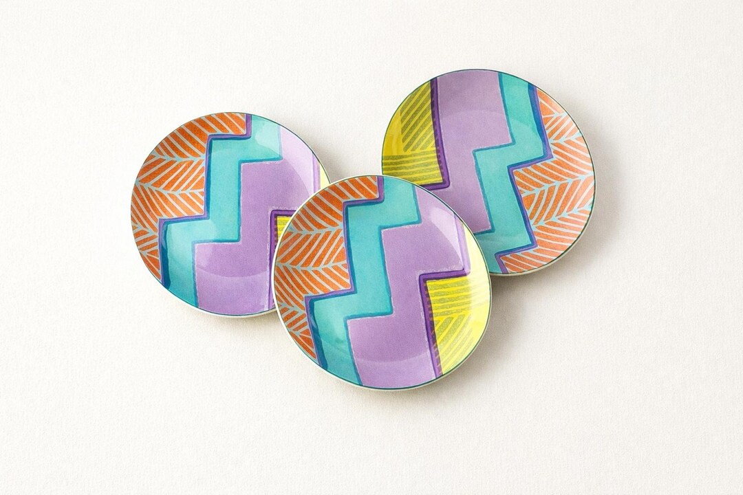 Set of 6 Ceramic Plates – Postmodern Graphic Design – 1990s Memphis ...