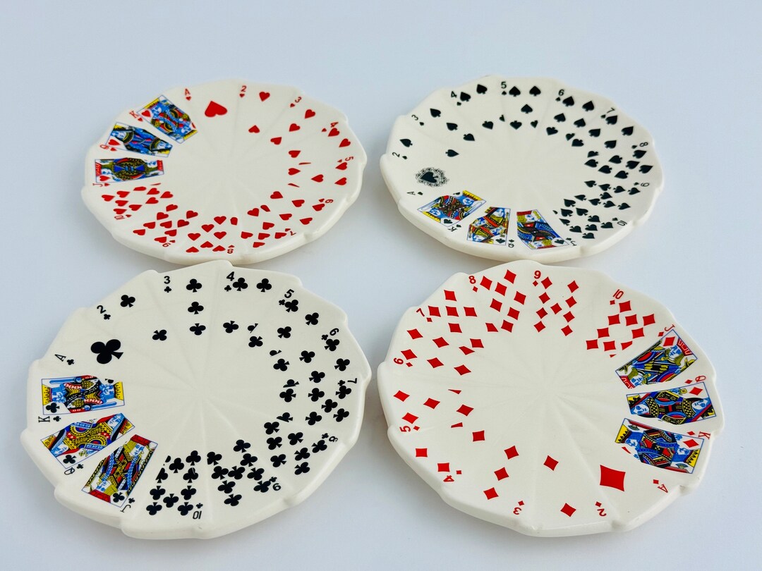 Vintage Porcelain Playing Card Dishes Set of 4, Snack Bowls, Card Game ...