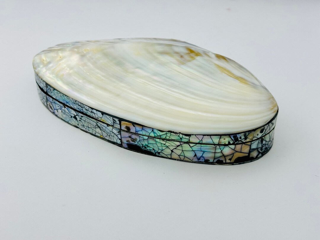 Iridescent Shell Jewelry Box, Mother-of-pearl, Handcrafted White Capiz ...
