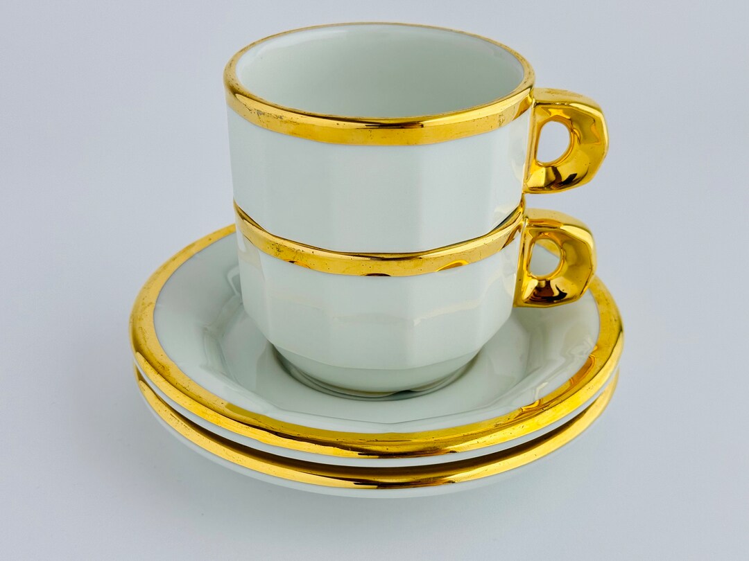 Rare Vintage Pillivuyt White & Gold Cup and Saucer Set – 24K Gilded ...