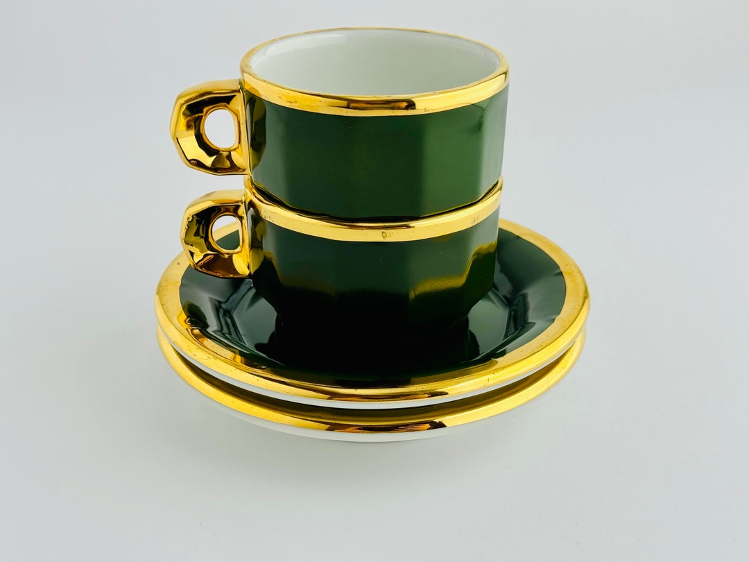 Vintage Pillivuyt France Porcelain Demitasse Cups and Saucers Set, Dark ...