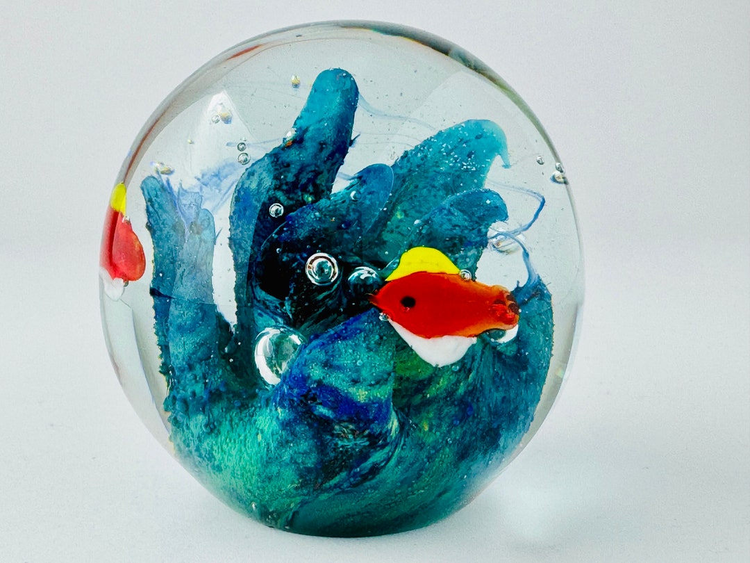 Vintage Art Glass Paperweight - Nautical Fish and Coral Design - Ocean ...