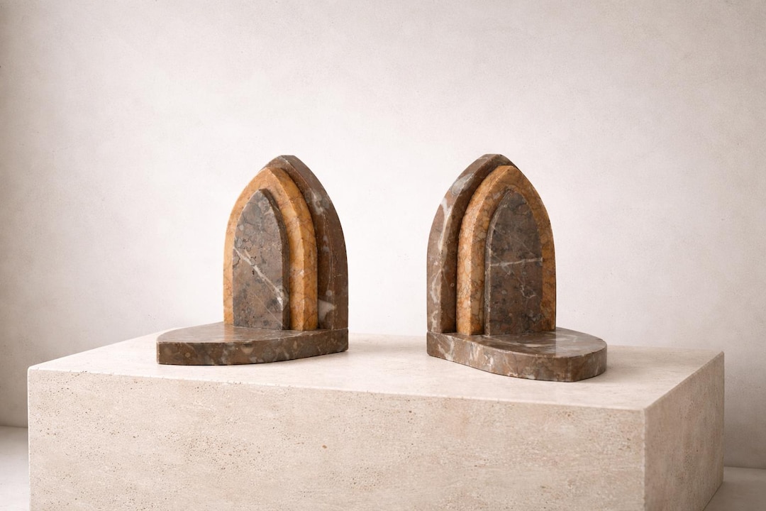 Heavy Marble Bookends Architectural Arch Form Early 20th Century Pair ...