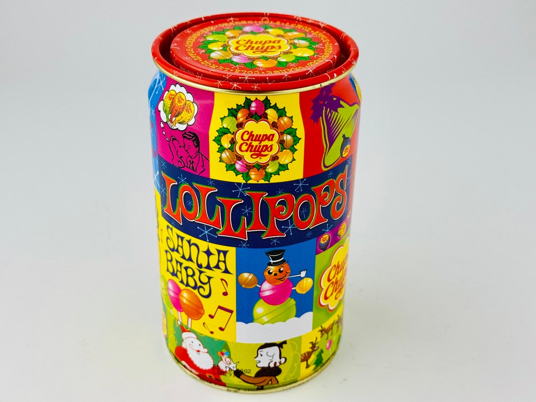 Vintage Christmas Chupa Chups Lollipop Tin Colorful Santa Baby Canister ...