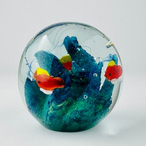 Vintage Art Glass Paperweight - Nautical Fish and Coral Design - Ocean ...