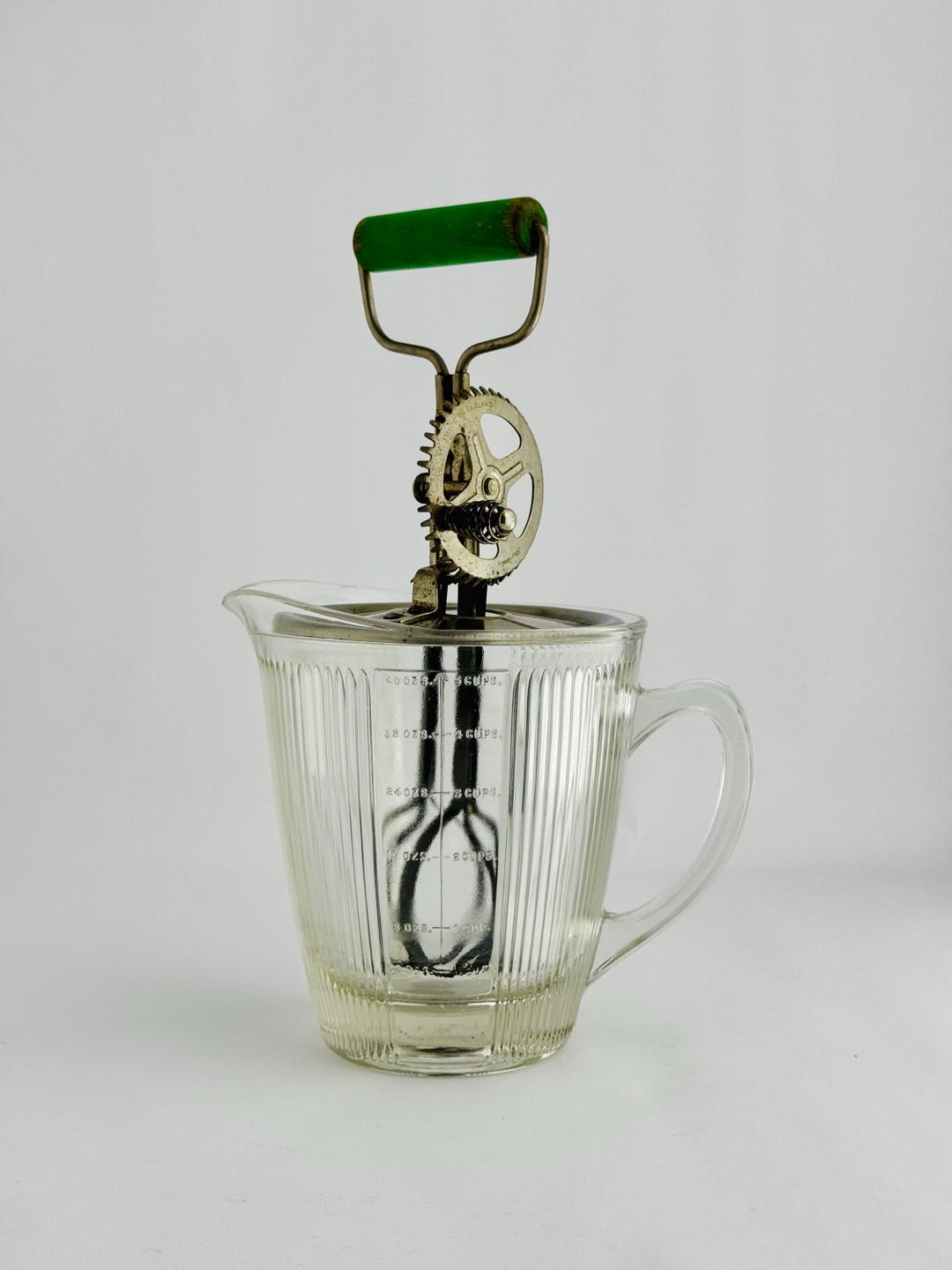 Vintage Skyline Hand Mixer With Glass Jug – 1930s Egg Beater With Green ...