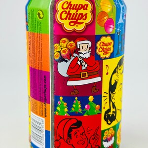 Vintage Christmas Chupa Chups Lollipop Tin Colorful Santa Baby Canister ...