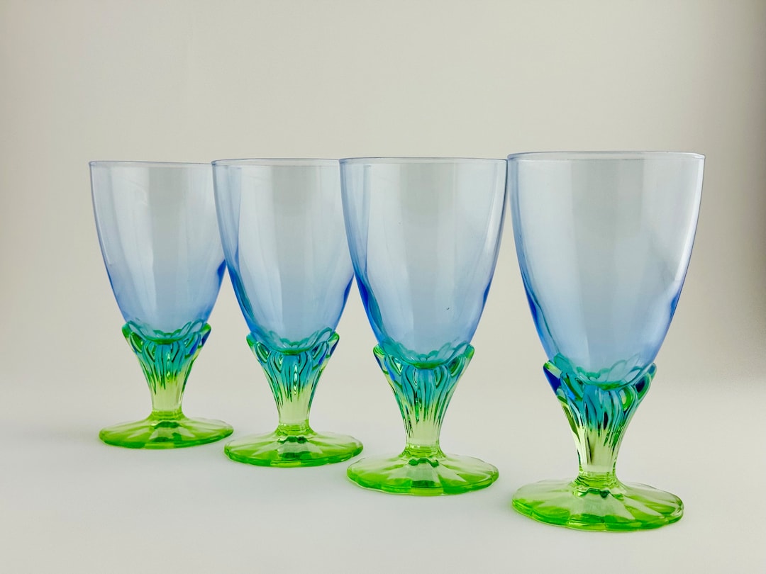 Vintage Bormioli Rocco Bahia Water Goblets Stunning Blue & Green ...