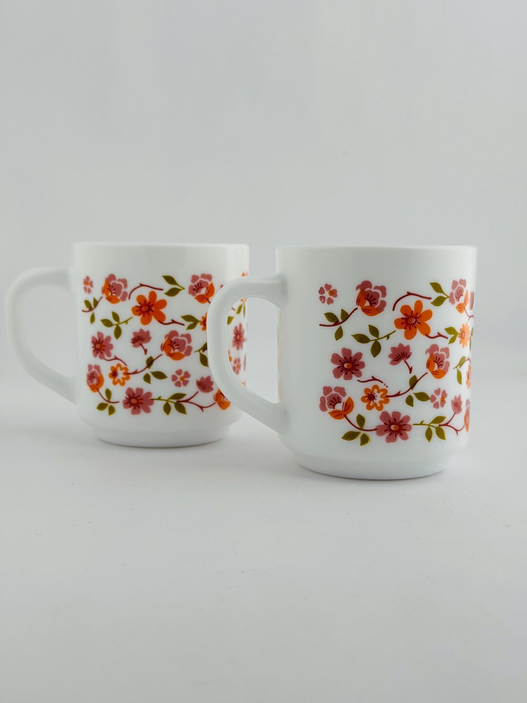 Set of 2 Arcopal Scania Mugs – Vintage 70s Stacking Coffee Cups – Pink ...