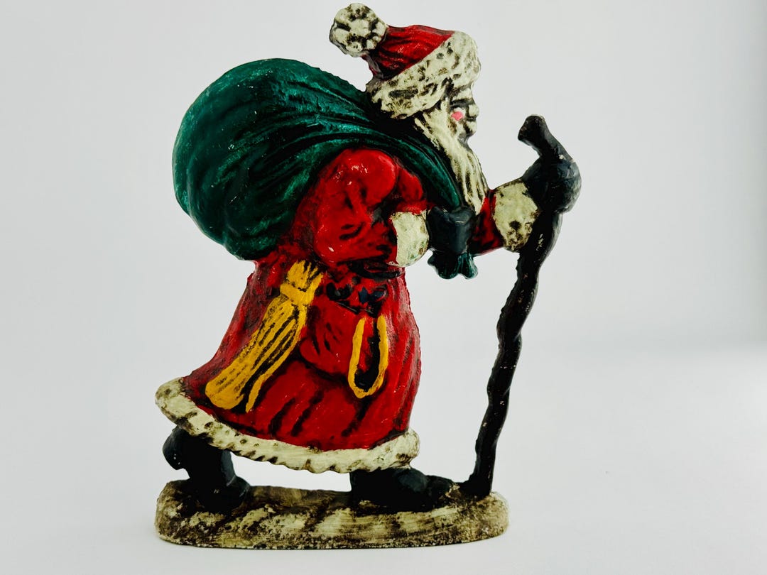 Vintage Cast Iron Santa Doorstop – Antique Hiking Santa Claus Christmas ...