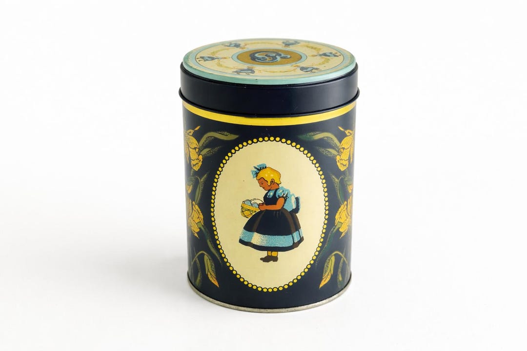 Blue Metal Tin Canister - Danish Irma Pigen - Folk Design ...