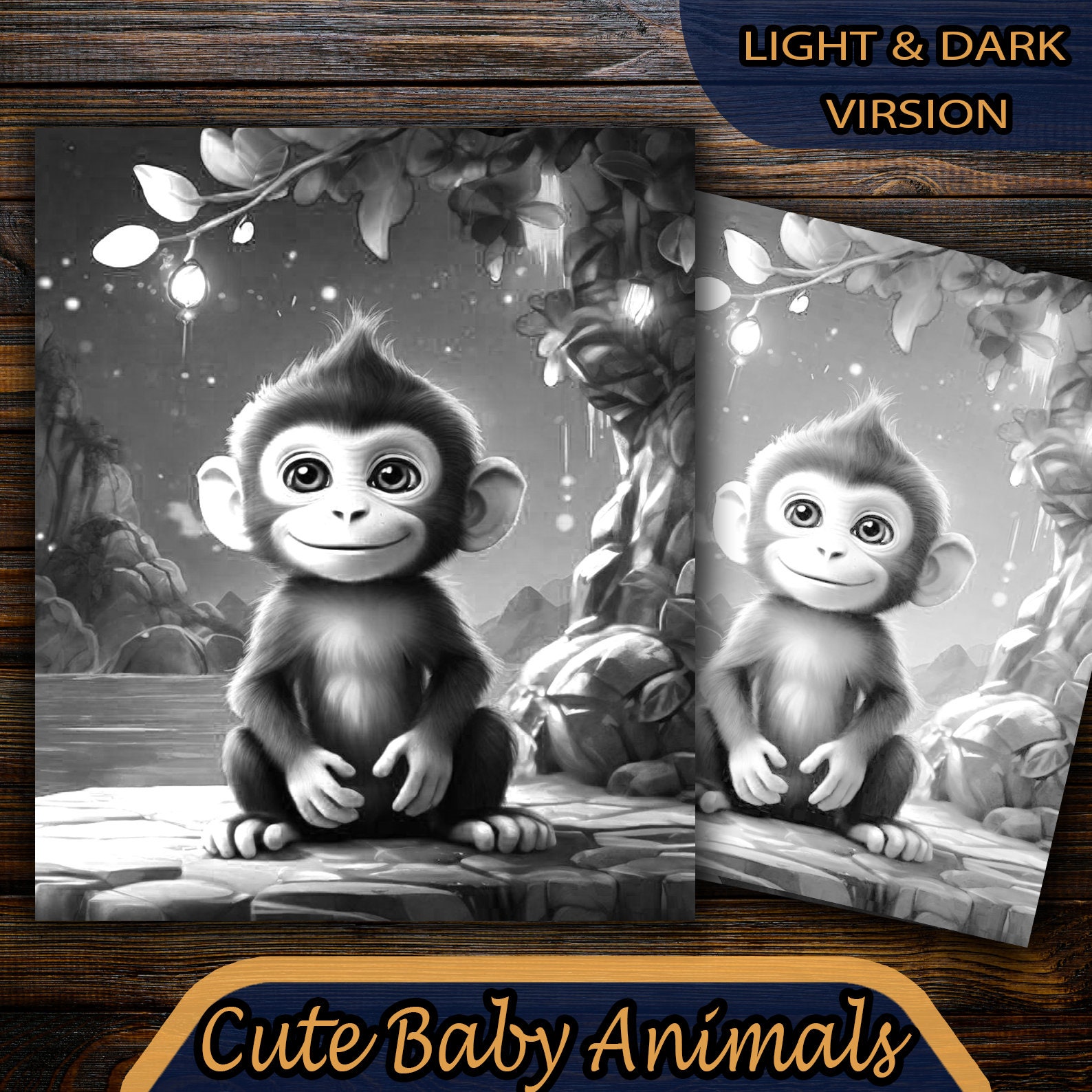 Cute Baby Animals Grayscale Coloring Pages Printable Adult Coloring ...
