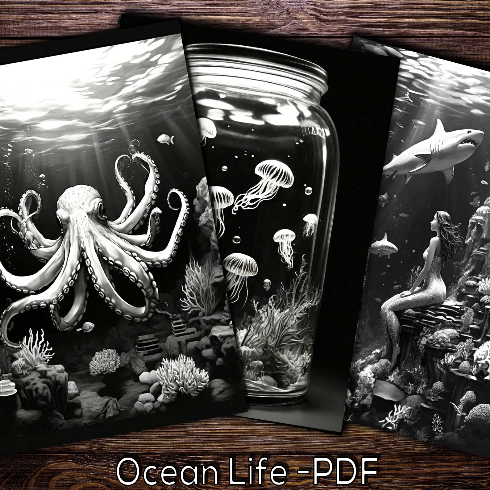Fish Bowl Animal Coloring Pages and Ocean Life for Adults, Digital Kids ...
