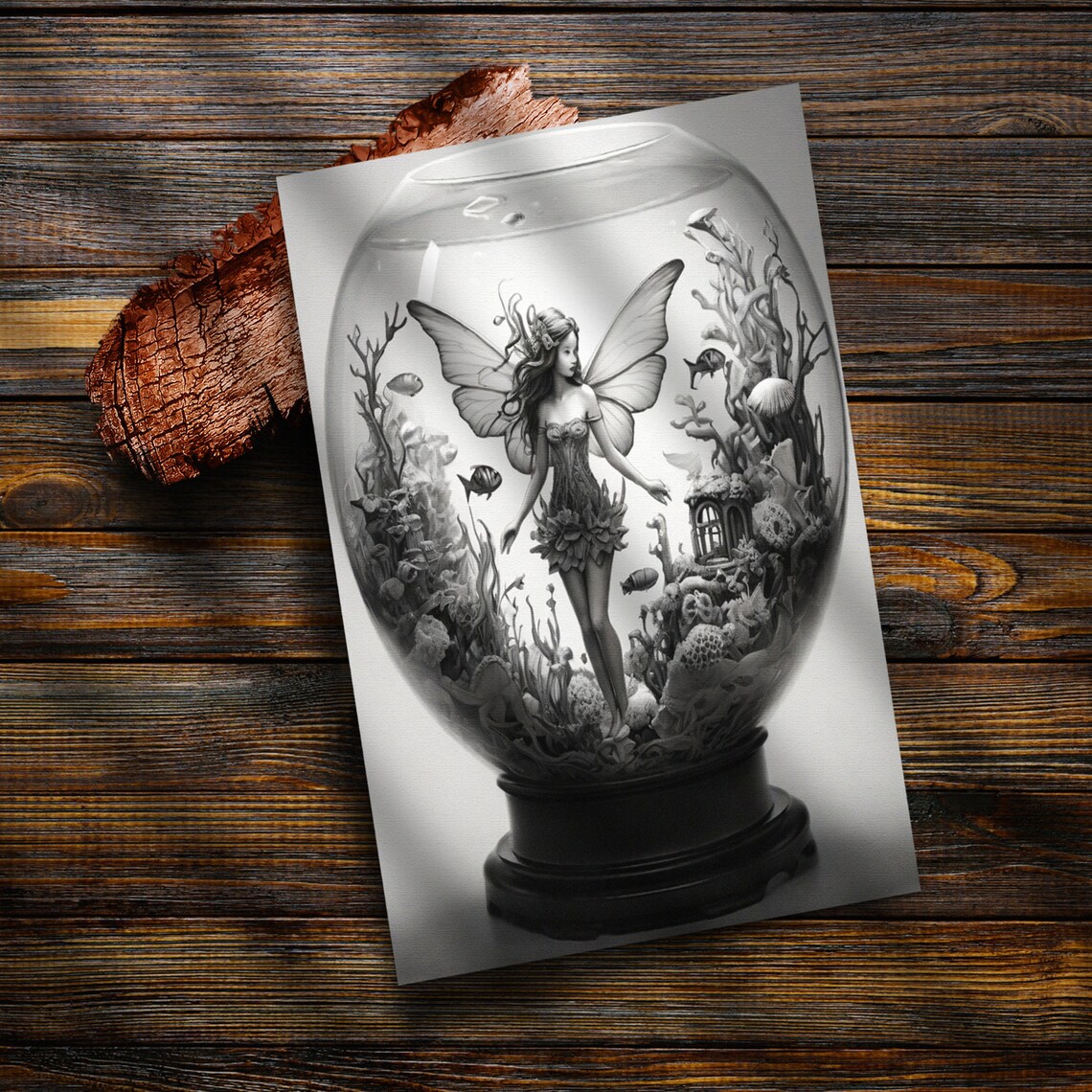 Dreamy Sea Fairies in a Fish Bowl Fantasy Coloring Sheet, Coloring ...