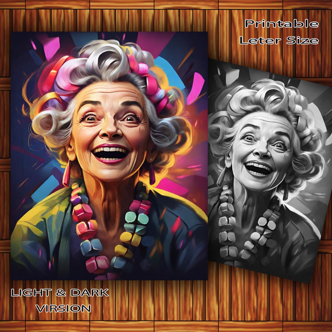 Old Ladies Coloring Page Book, Adults Kids Grayscale Coloring Pages ...