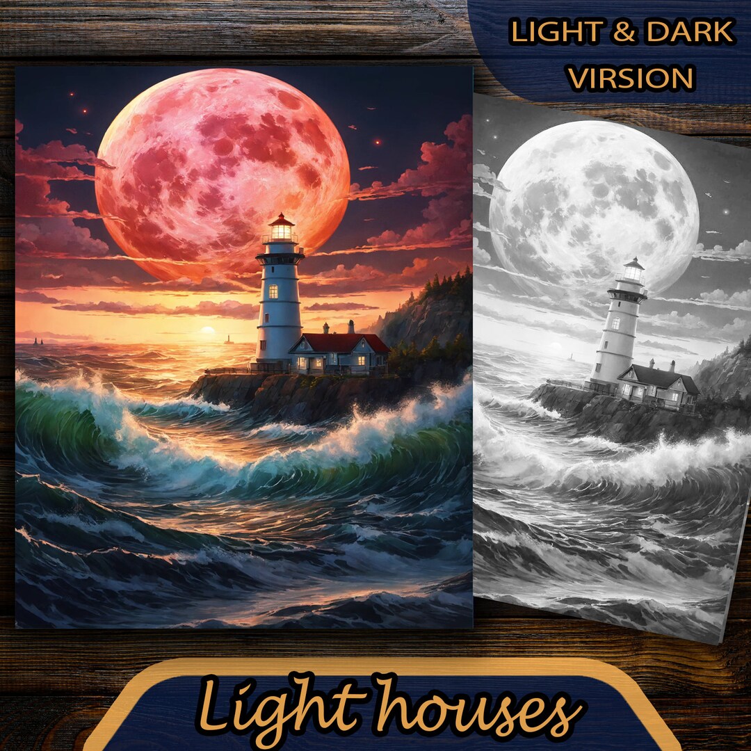 Lighthouse Coloring Page, Ocean Coloring Book, Waves Coloring Book, Adults Kids Instant Download ...