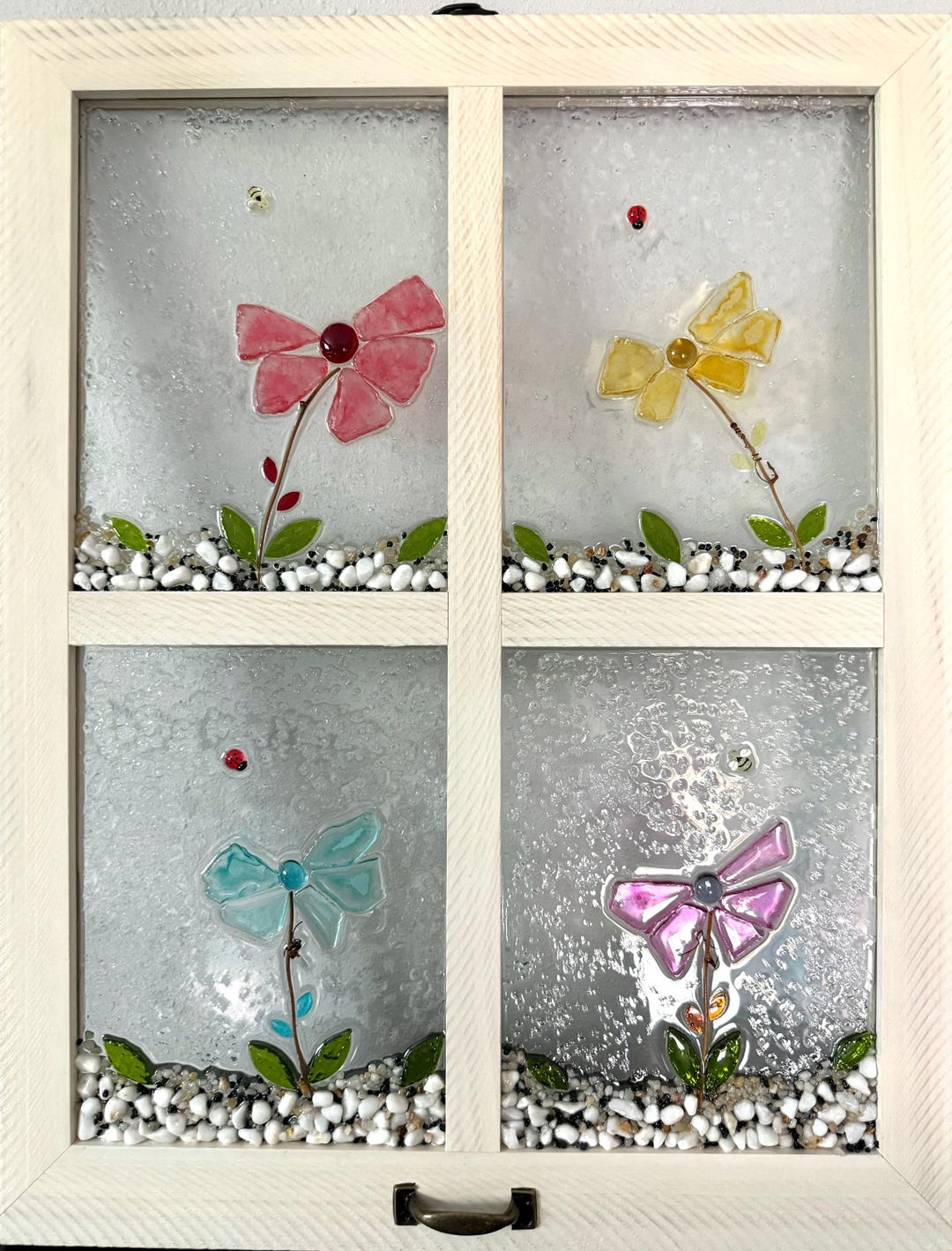 Flower Sea Glass Window Frame Flower Wall Art, Flower Wall Decor ...