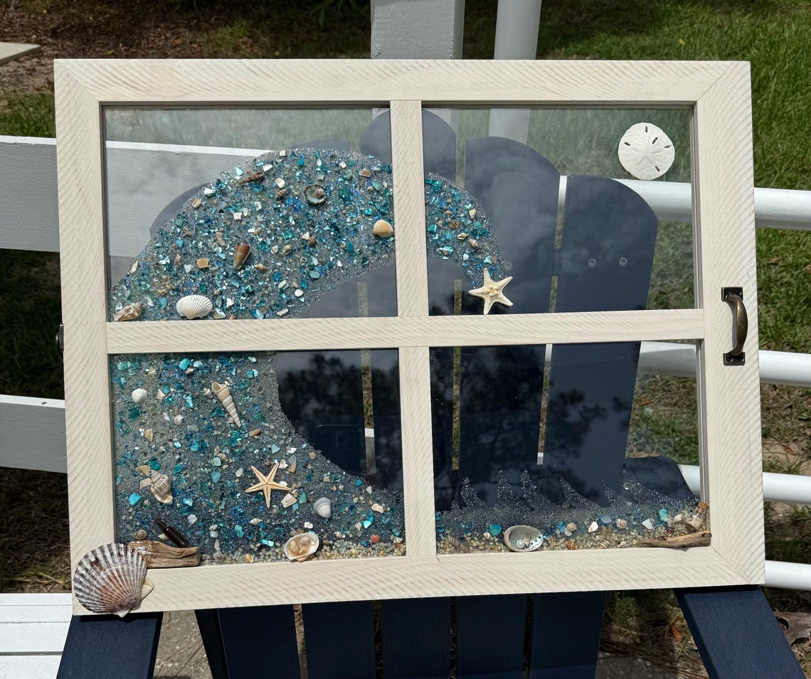 Crashing Wave Resin Window Frame Art: Seashell Beach Decor, Beach ...