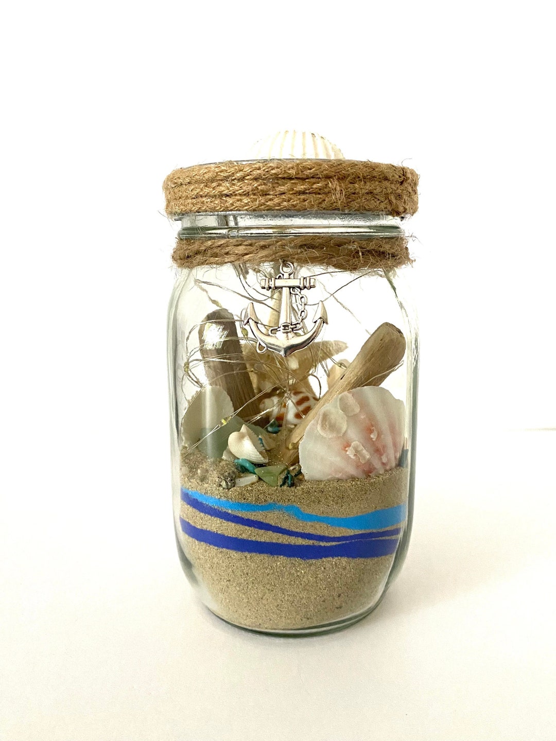 Decorative Sea Shell Jar, Coastal Home Decor, Lighted Sea Shell Jar ...