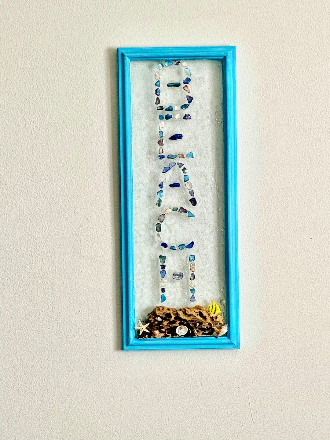 Sea Shell Beach Sea Shell Sign Resin Art, Driftwood & Crushed Shells ...