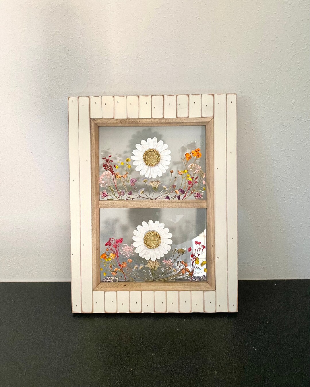Flower Wall Decor, Double Frame Ceramic Flowers With Dried Flowers ...