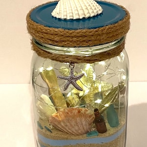Decorative Sea Shell Jar, Coastal Home Decor, Lighted Sea Shell Jar ...