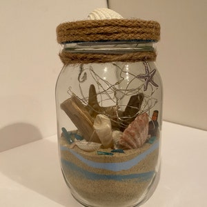 Decorative Sea Shell Jar, Coastal Home Decor, Lighted Sea Shell Jar ...