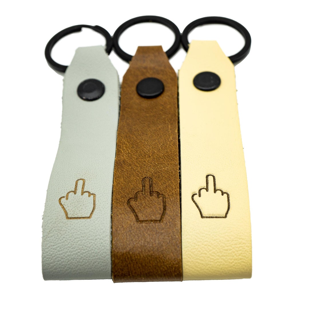 Middle Finger Leather Keychain Stinking Finger Engraved Colored - Etsy