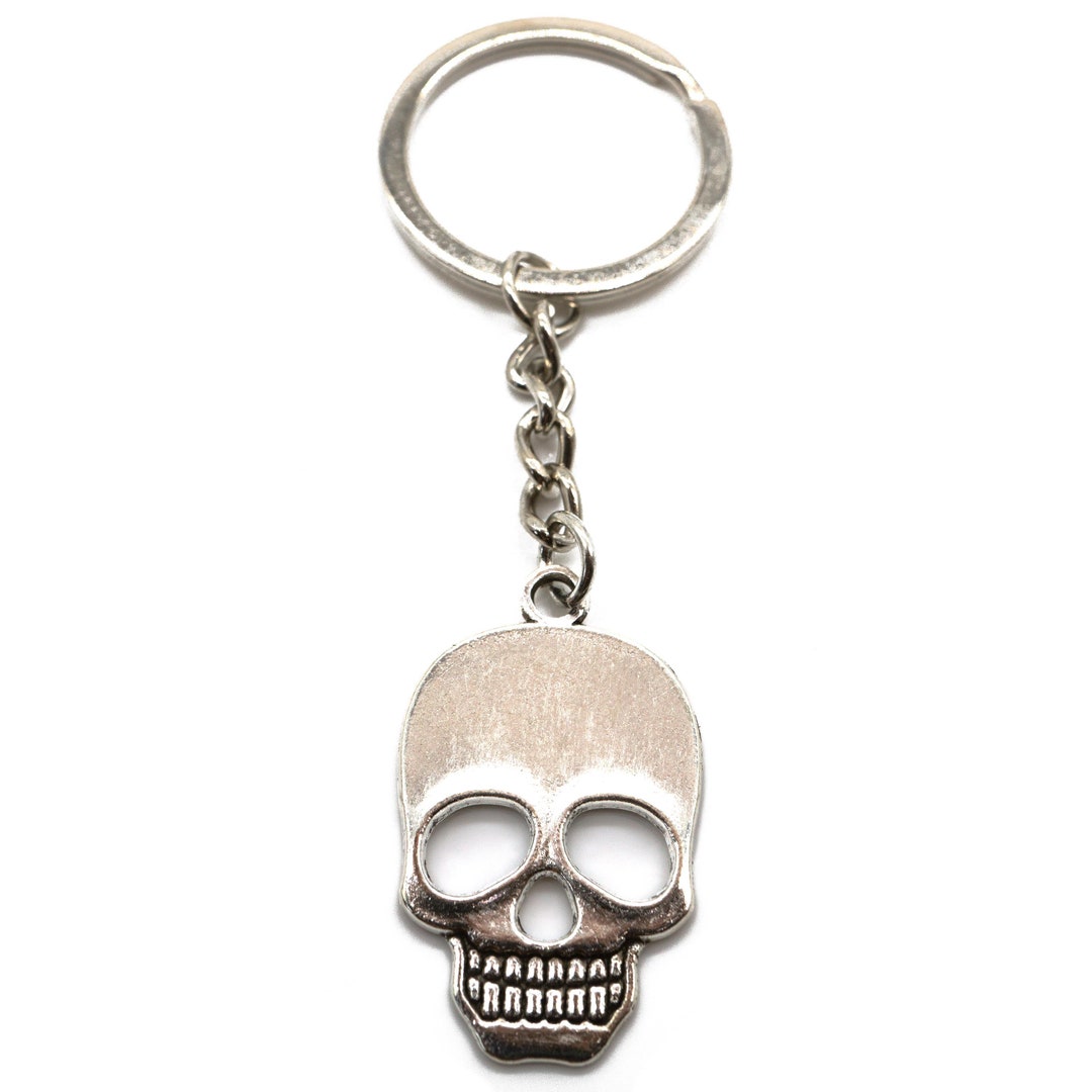 Skull Keychain Silver Metal Skull Gothic Bagchain - Etsy