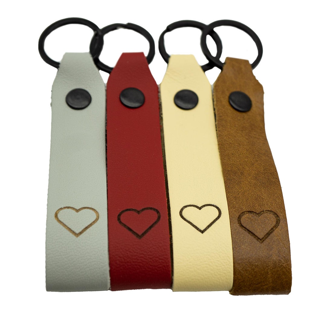 Leather Keychain With Heart Engraved Colored - Etsy
