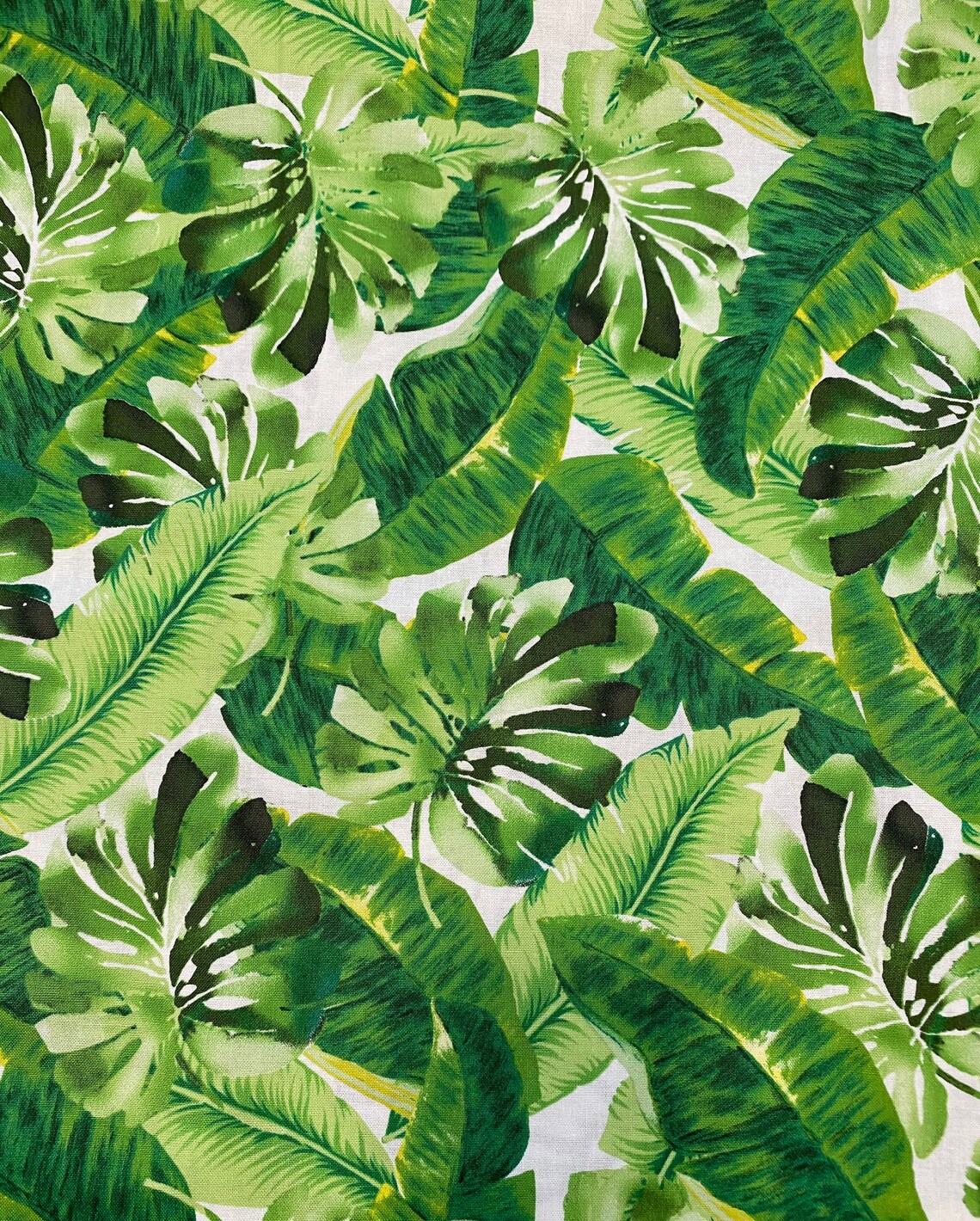 Tropical Green Leaves Cotton Fabric, Leaves Fabric, Green Cotton ...