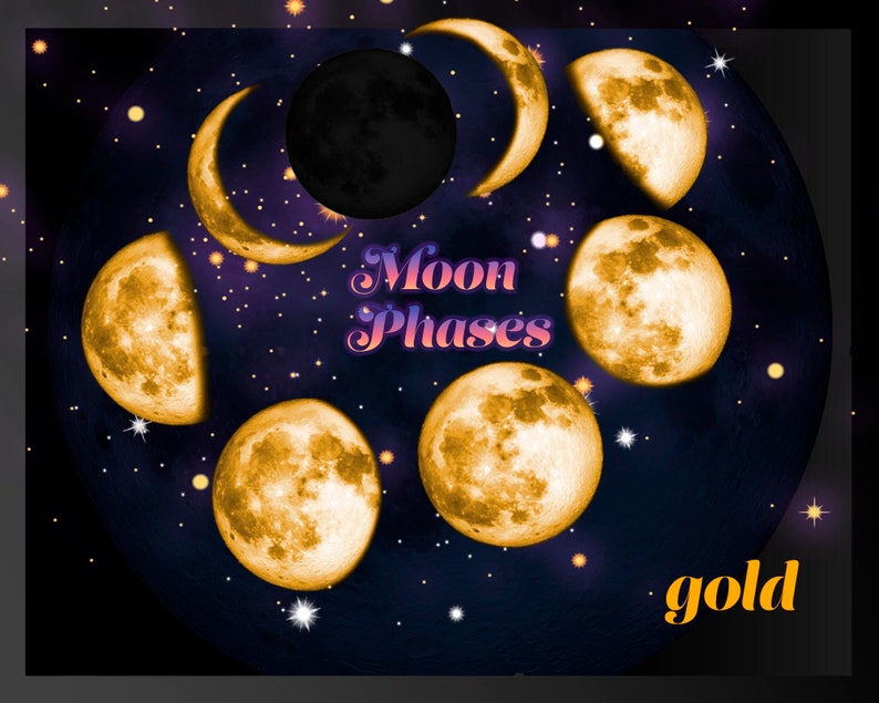 Full Moon, Moon Phases and Stars in Cosmic Colours || Graphics PNG ...