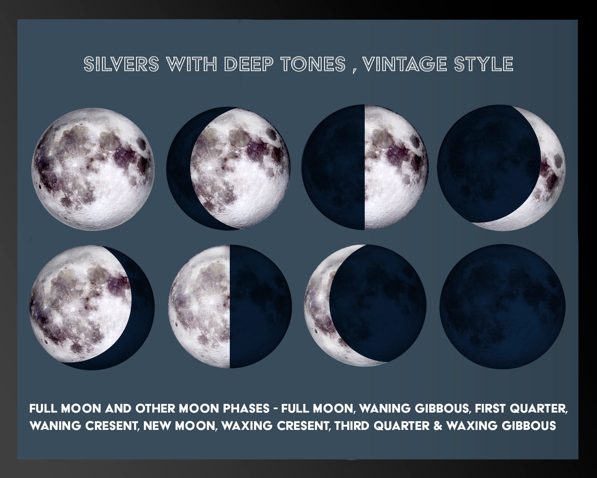 Vintage Style Full Moon & Moon Phases PNG Graphic Pack || 3 Styles ...