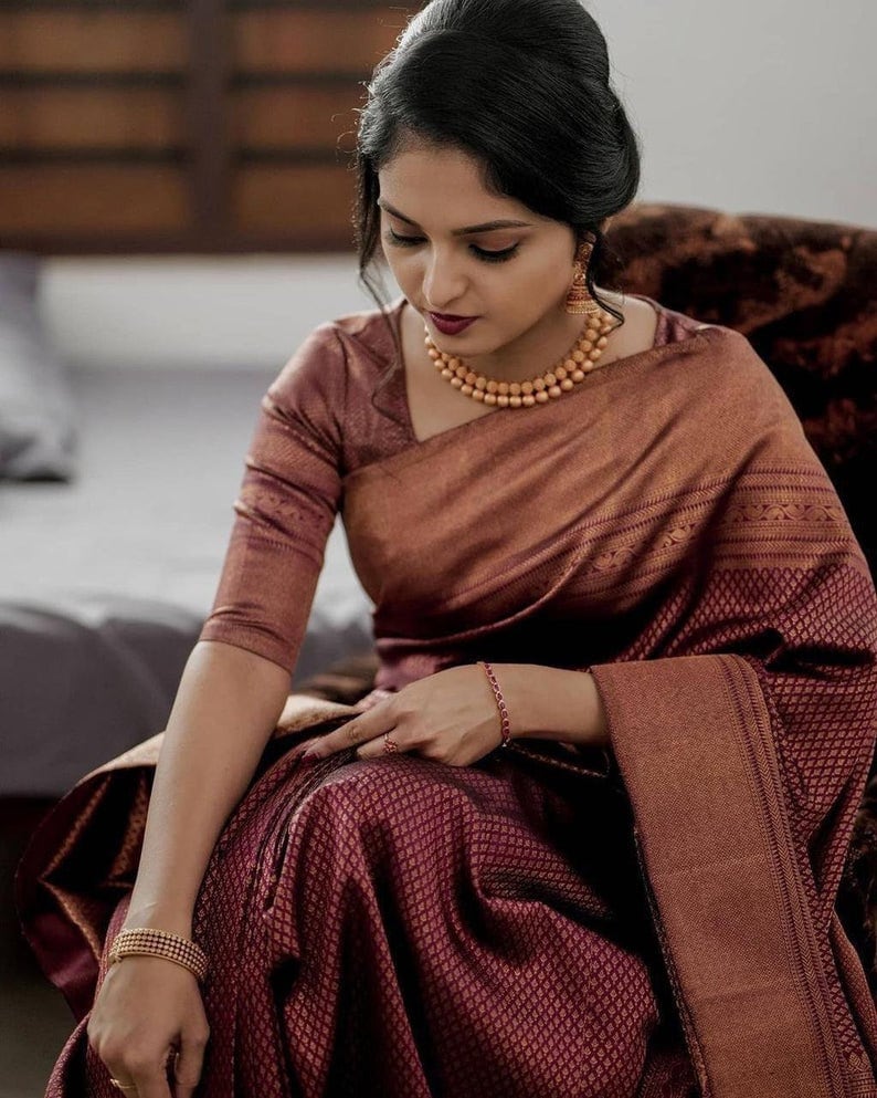 Brown Color Kanchipuram Silk With Designer Grand Look Saree - Etsy