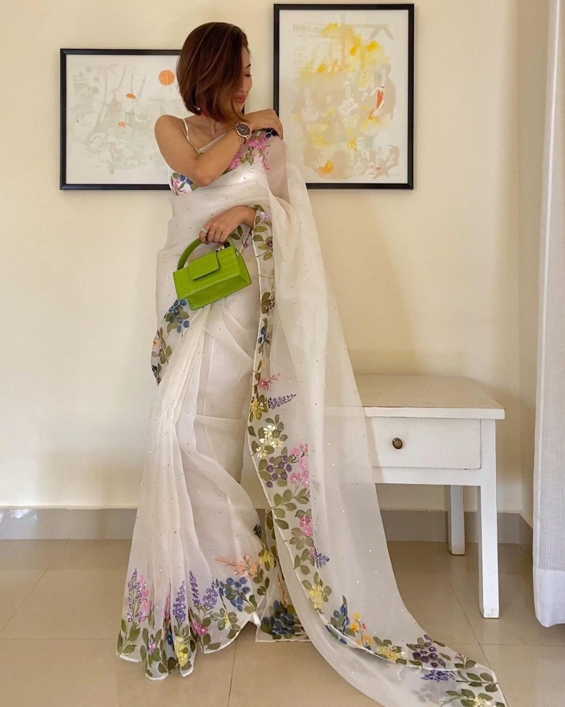 Off White Color Beautiful Designer Saree Premium Organza Silk - Etsy