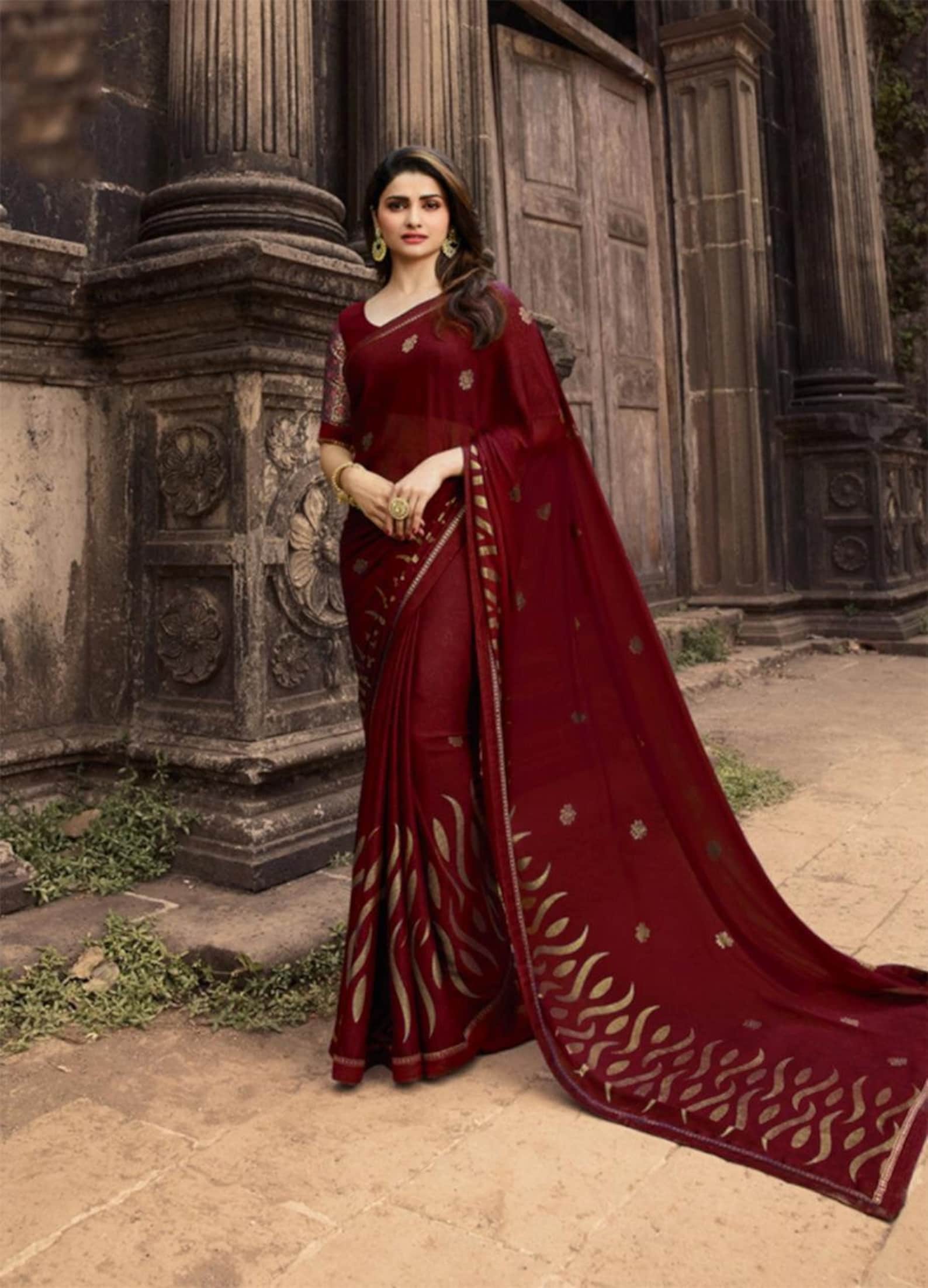 Dark Red Color Beautiful Art Silk Jacquard Border Saree With - Etsy