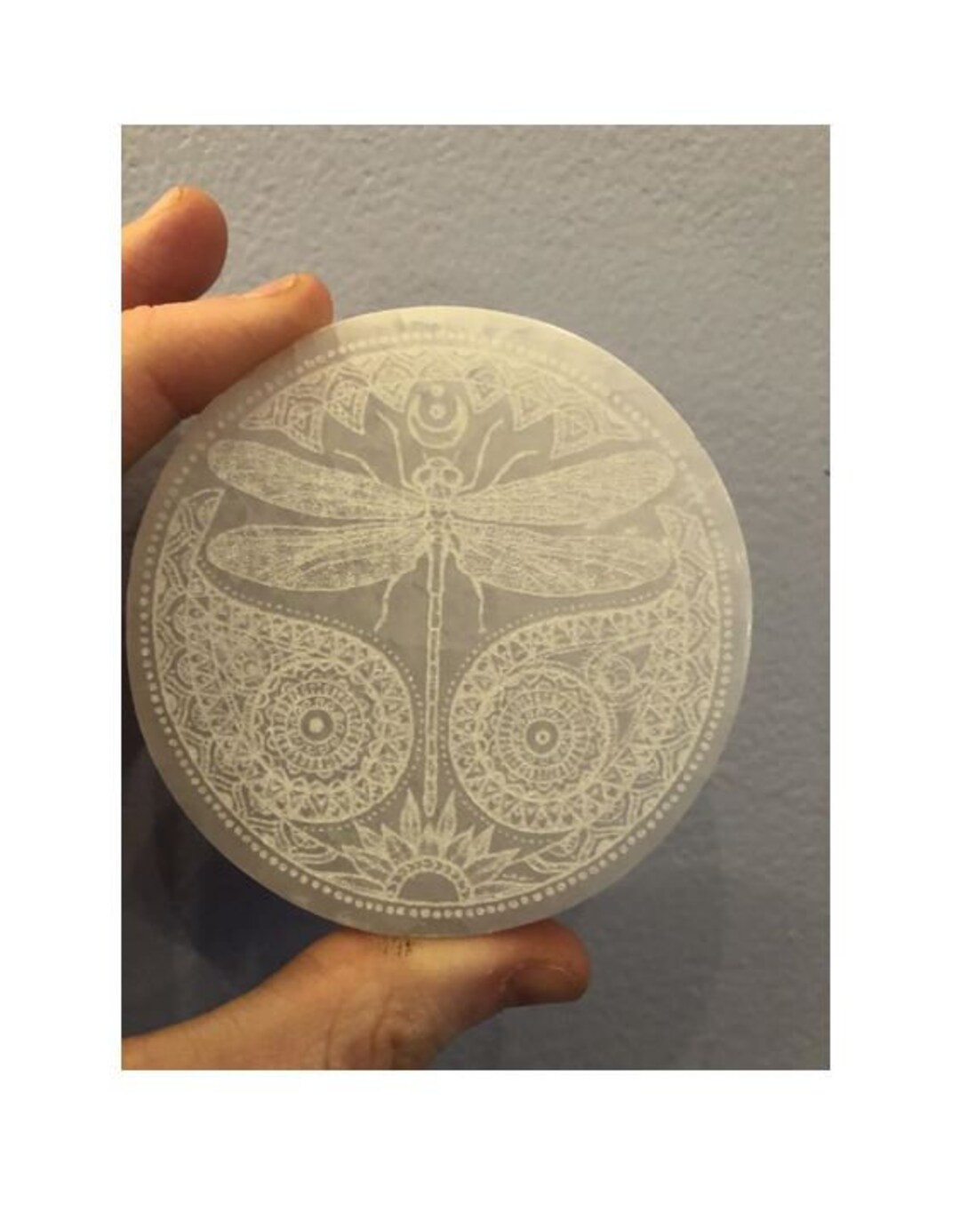 Selenite Charging Plate, ~4" Dragonfly Spirit Animal Etched Selenite ...